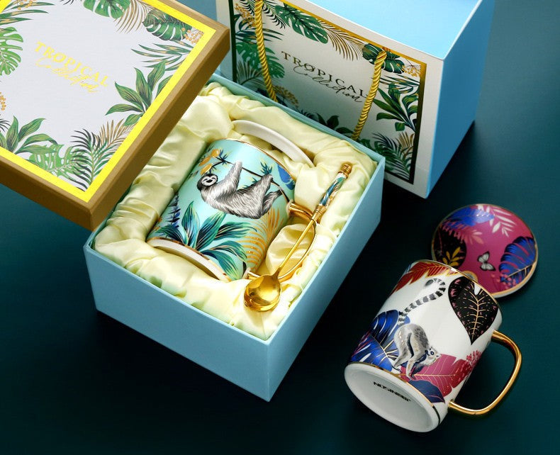 Modern Ceramic Mugs in Gift Box, Large Capacity Jungle Animal Porcelai ...