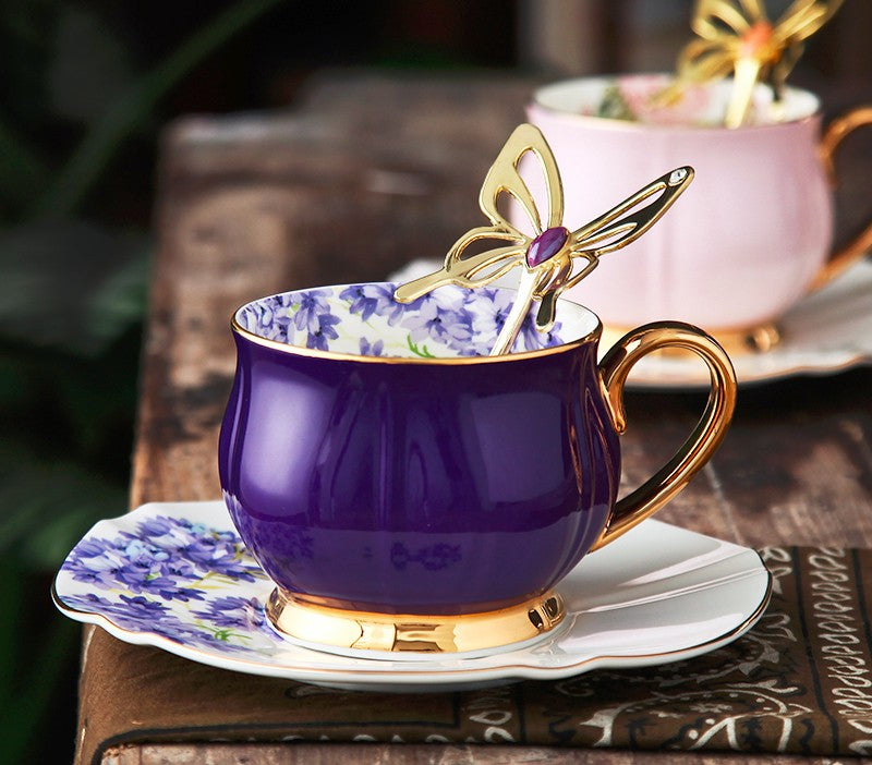 Elegant Purple Ceramic Cups, Unique Coffee Cup and Saucer in Gift Box ...